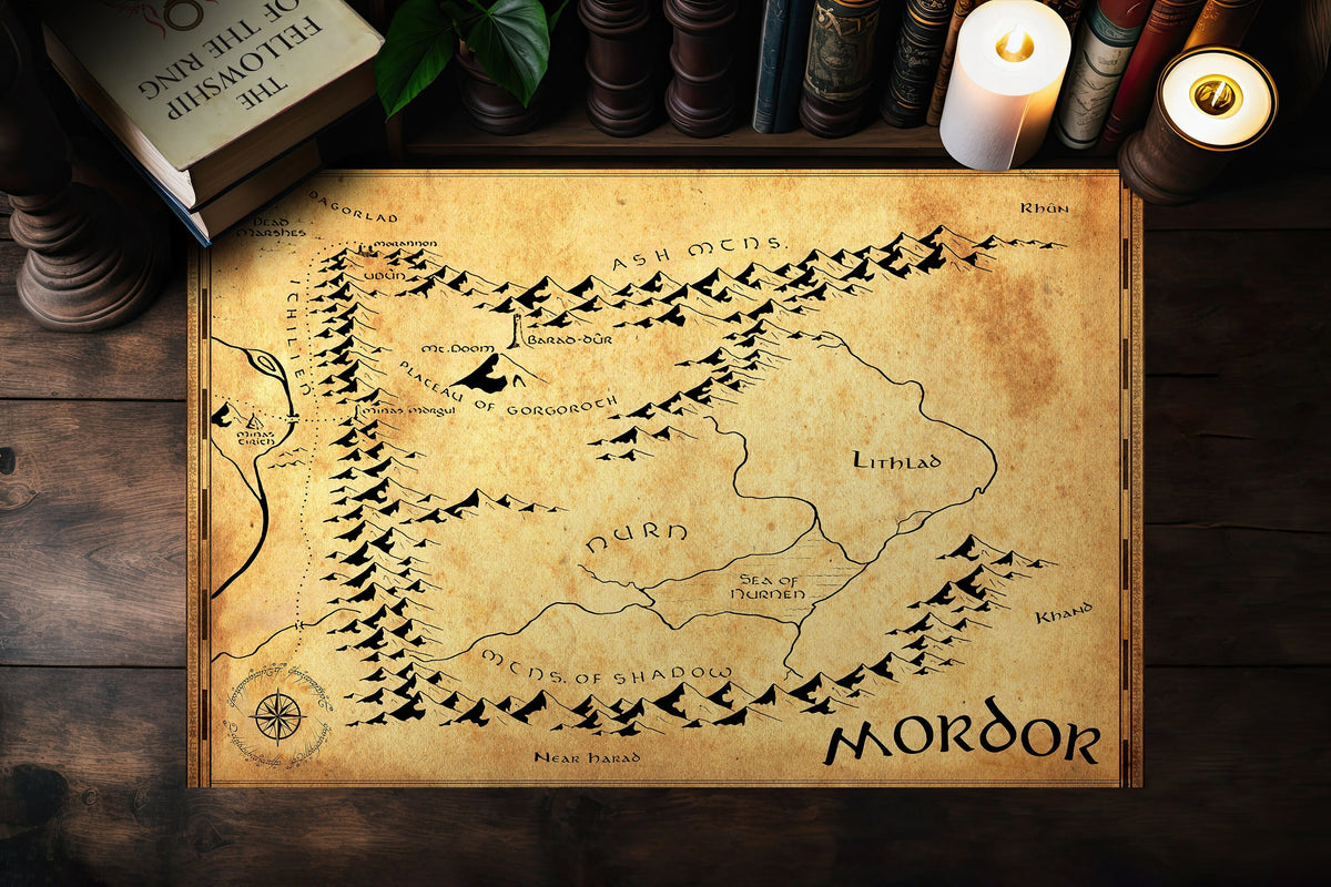 Mordor Middle Earth Map Illustration Print Lord of the Rings Silmarill ...