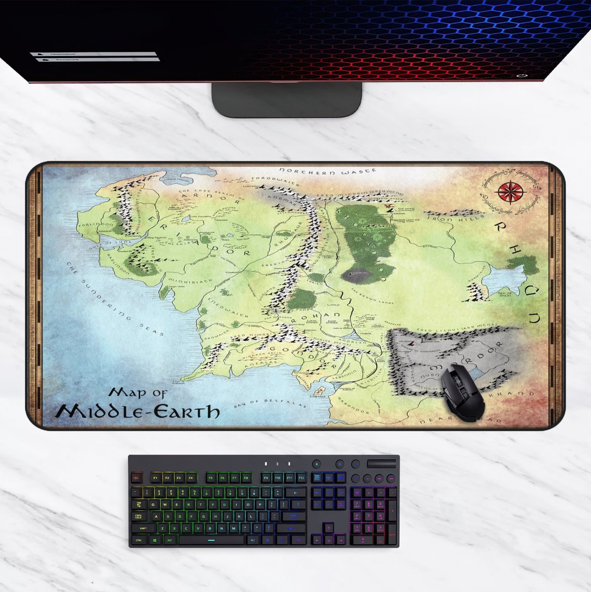 Lord of the Rings Middle Earth Map Desk Mat, LOTR Mouse Pad, Tolkien G ...