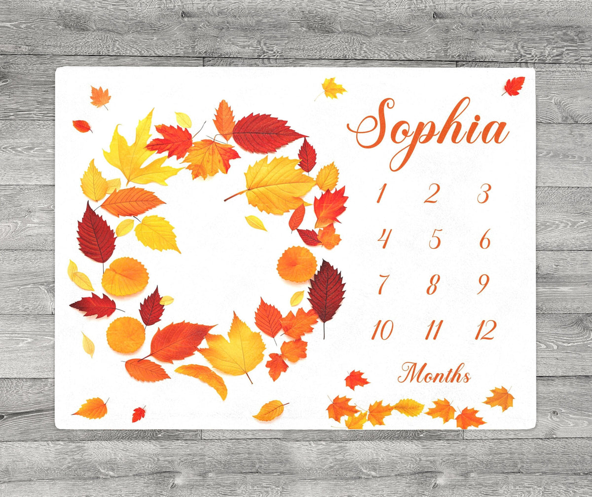 Custom Fall Leaves Baby Name Milestone Blanket, Personalized Autumn Ba ...