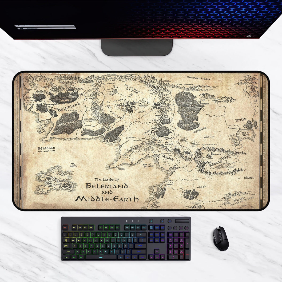 Beleriand Middle Earth Map Desk Mat Mouse Pad, Lord of the Rings LOTR ...