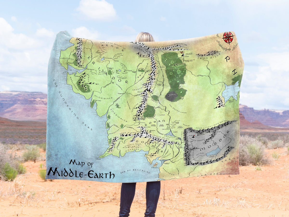 Lord of the Rings Middle Earth Map Fleece Minky Blanket, LOTR Pillow ...