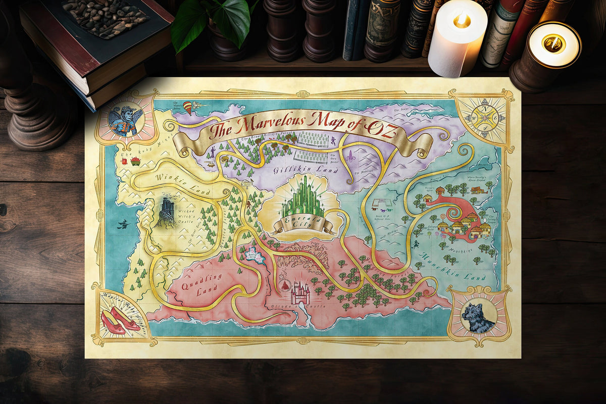 Land of Oz Map from The Wizard of Oz Illustration Art Print Wall Art W ...